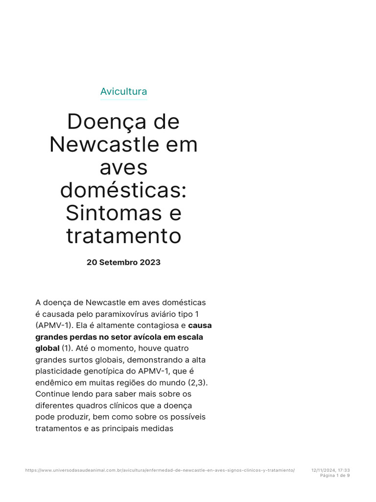 Sintomas e Tratamento da Doença de Newcastle | PDF | Vírus | Vacinas