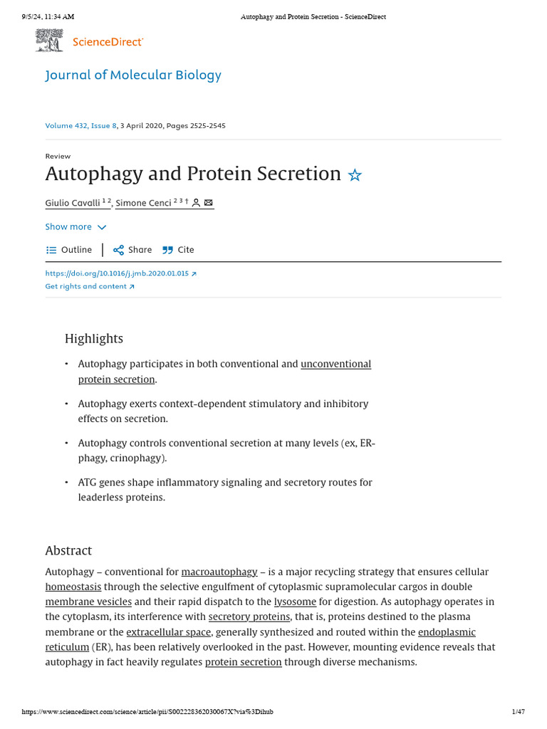 Autophagy and Protein Secretion - ScienceDirect | PDF | Autophagy | Secretion