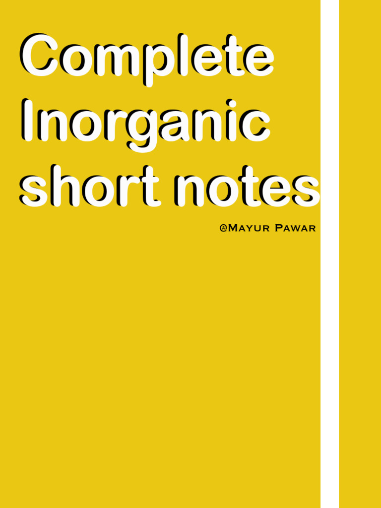 Inorganic Chemistry Short Notes | PDF | Chlorine | Hydride
