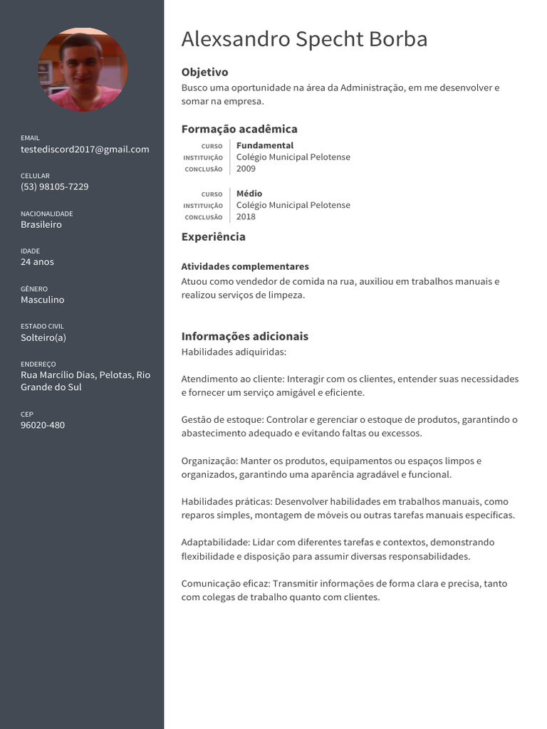 Alexsandro Specht Borba - Currículo | PDF