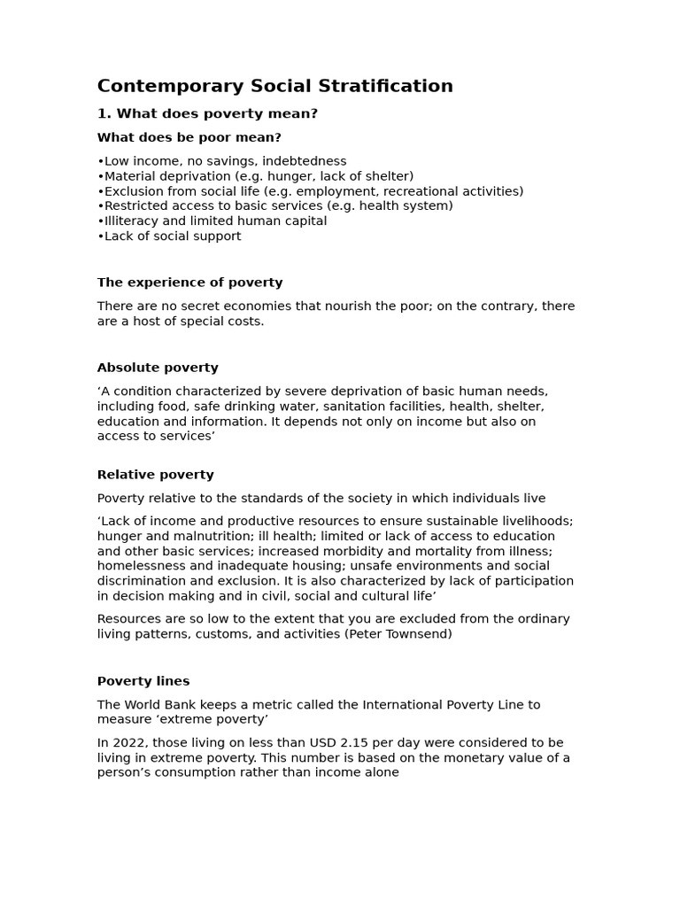 Contemporary Social Stratification Summary | PDF | Social Mobility ...