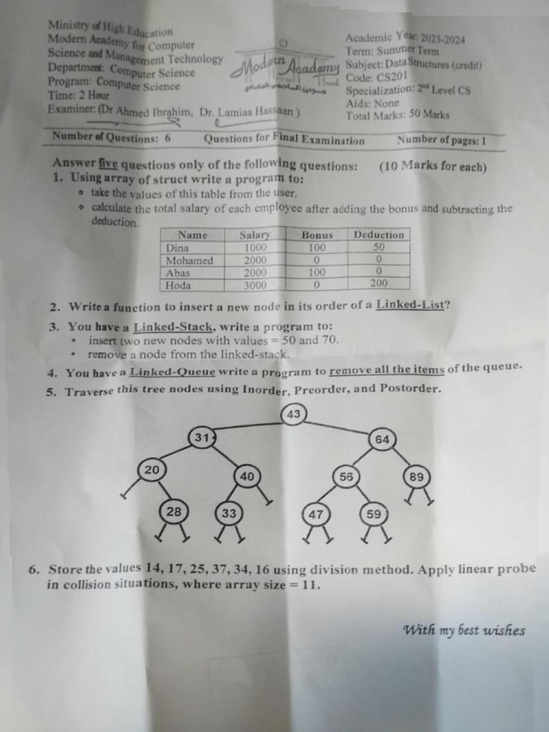 Data Structure Final Exams | PDF Data Structure Final Exams | PDF