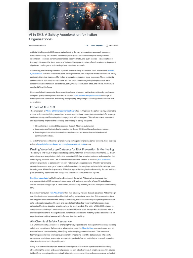 AI in EHS - A Safety Acceleration For Indian Organizations - Ben | PDF | Artificial Intelligence ...