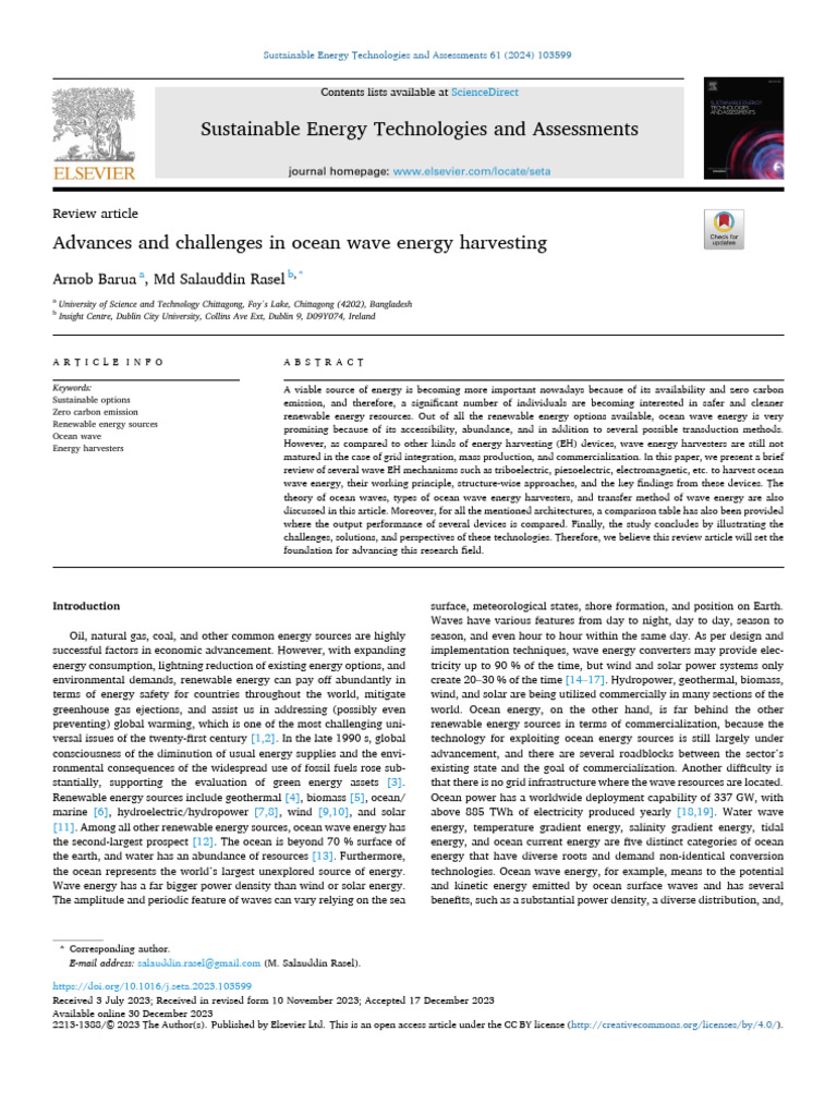 Advance & challenges in Ocean Wave Energy | PDF | Energy Development ...