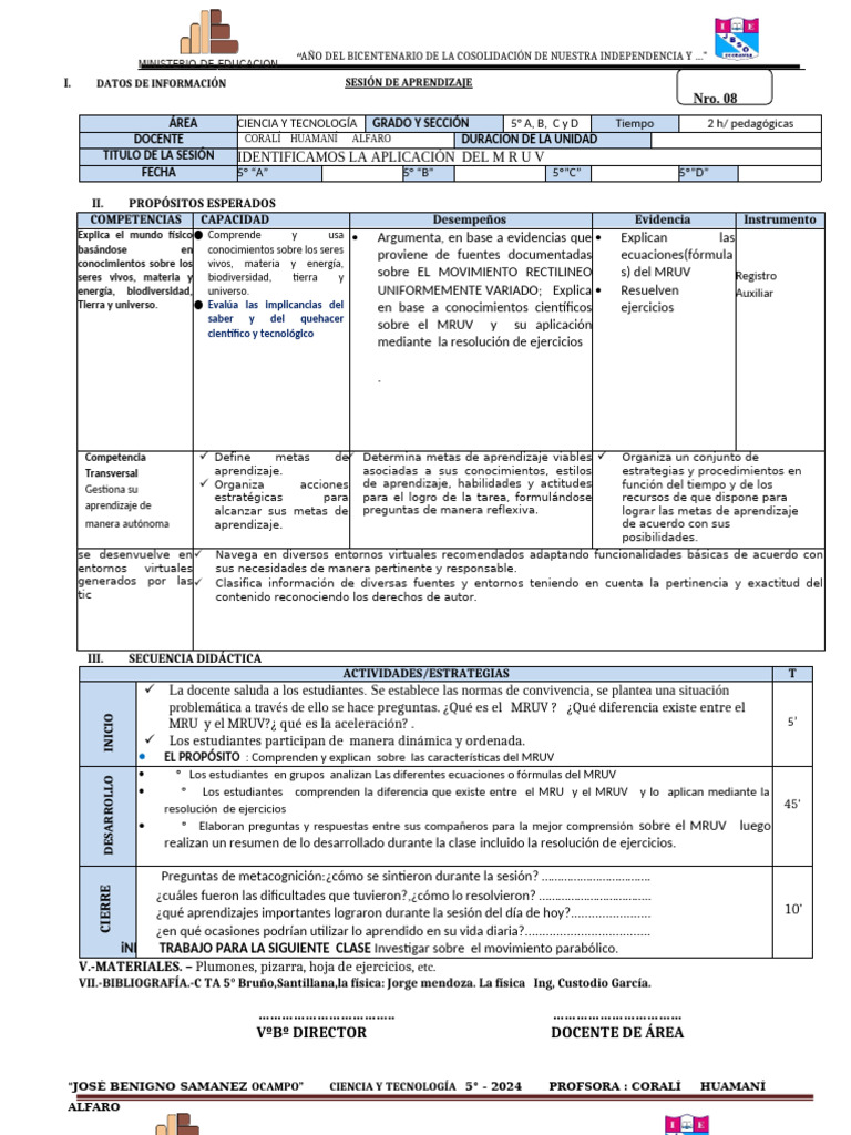 SESIÓN C T - 07 - 2024 - El MRUV | PDF | Aprendizaje | Nutrición