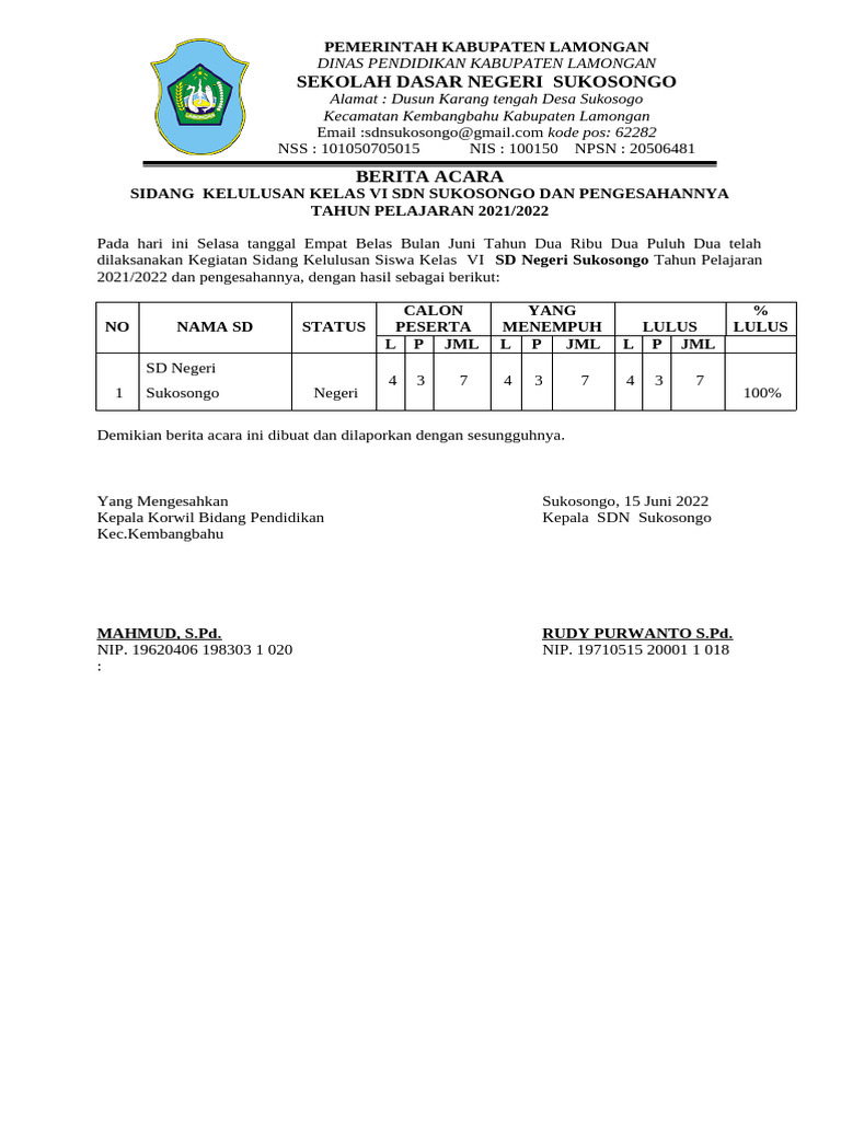 Berita Acara Kelulusan | PDF