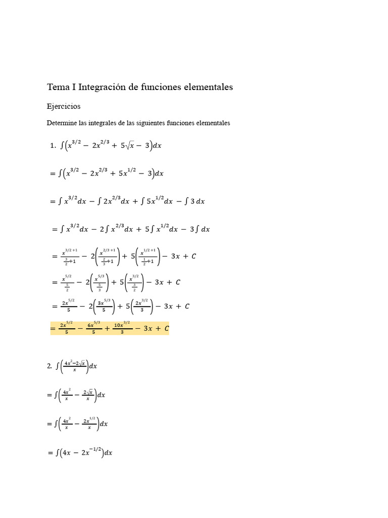 Lista de Ejercicios Resueltos (Calculo Integral I) | PDF
