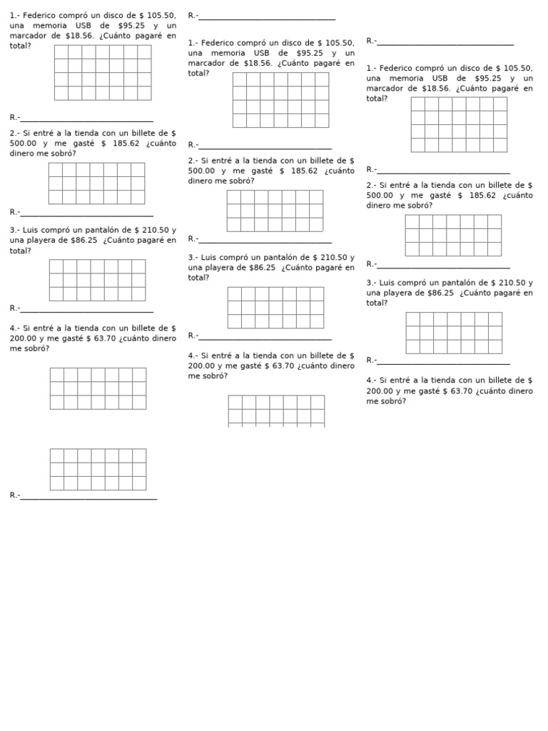 Ejercicios de Problemas Razonados Suma y Resta Decimales | PDF