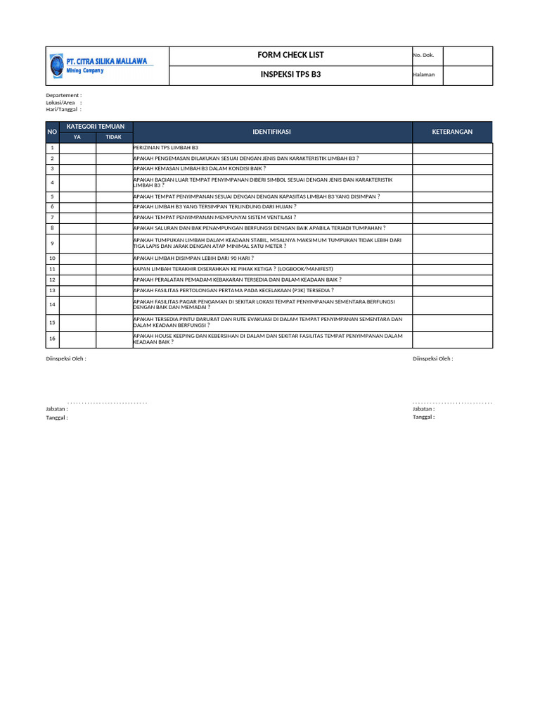 FORM INSPEKSI ENVIRO | PDF