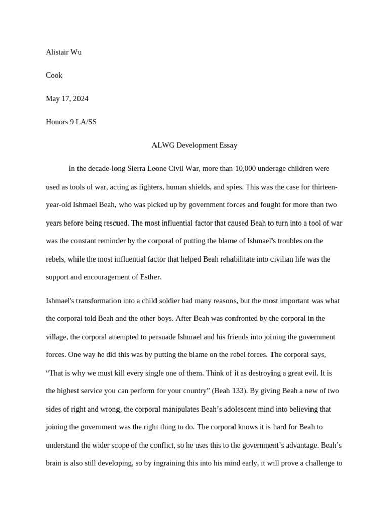 The Most Influential Factorthat Cused Beah To Turn Into A To | PDF ...