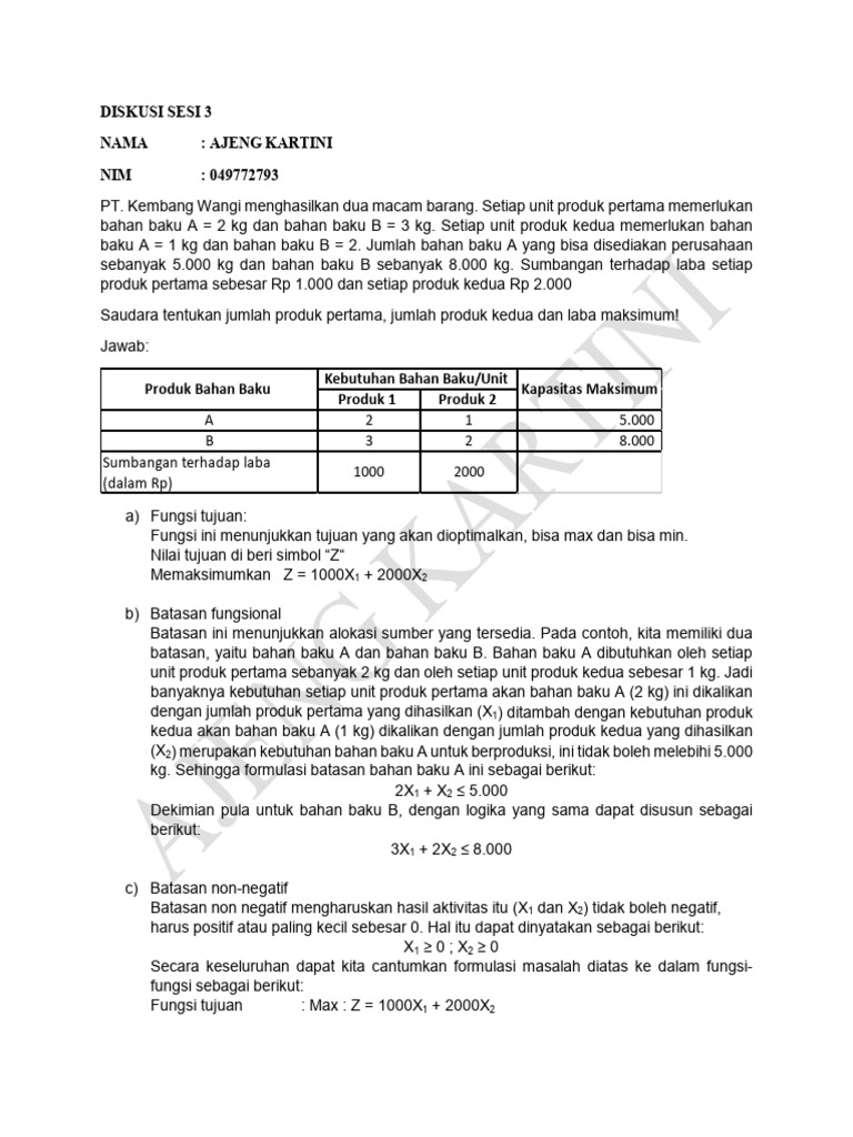 Diskusi Sesi 3 Ajeng Kartini - Riset Operasi | PDF