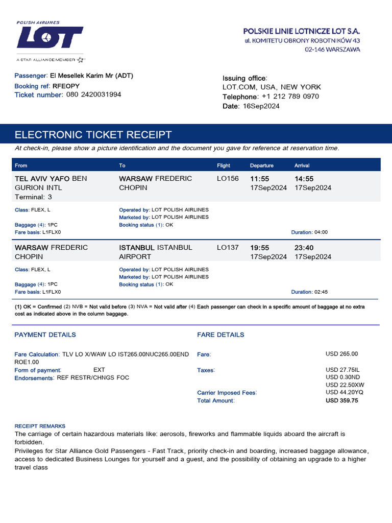 Your Electronic Ticket-EMD Receipt | PDF
