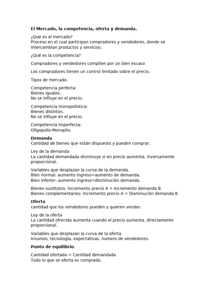 El Mercado - la competencia - oferta y demanda | PDF