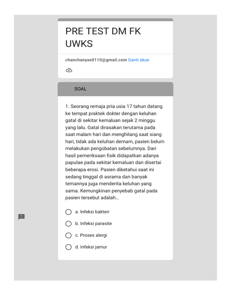 Pre Test DM FK Uwks | PDF