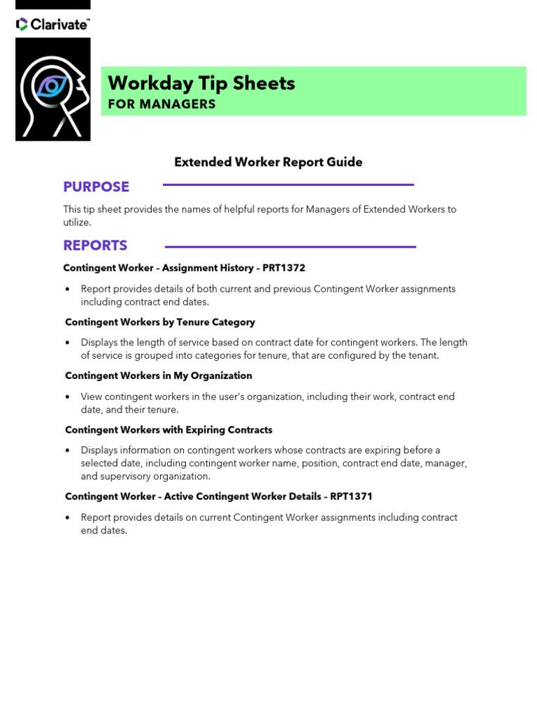 Tip Sheet - Contingent Worker Managers Report Guide (Managers) | PDF