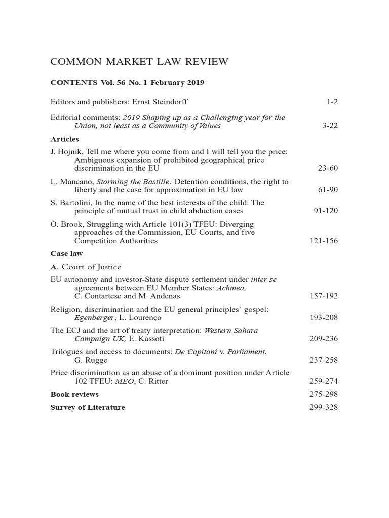 Common Market Law Review | PDF | European Court Of Justice | European ...