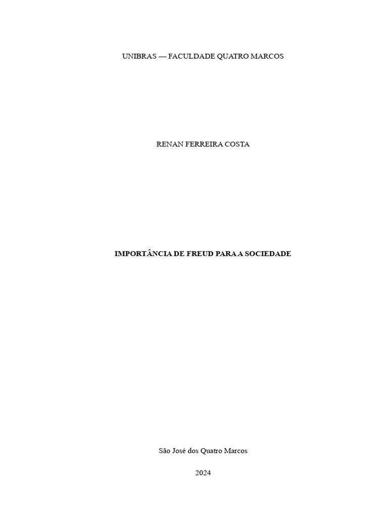 Importância de Freud na Sociedade Moderna | PDF | Sigmund Freud ...