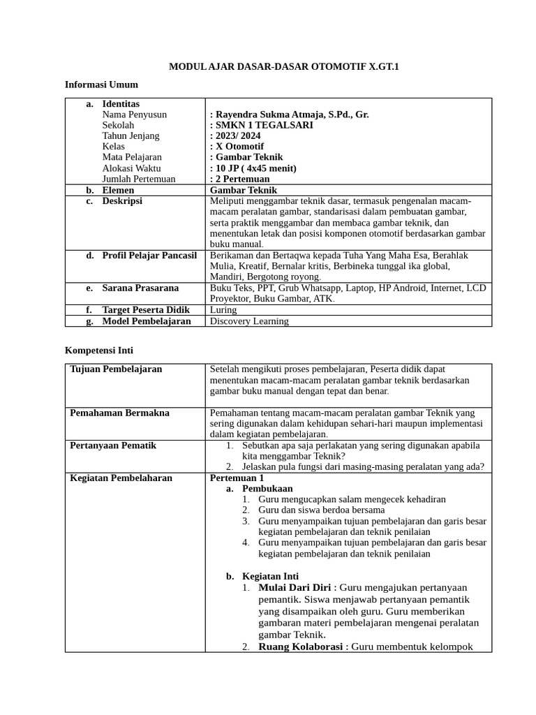 MODUL AJAR DASAR DDO 3 Gambar Teknik 2024 | PDF