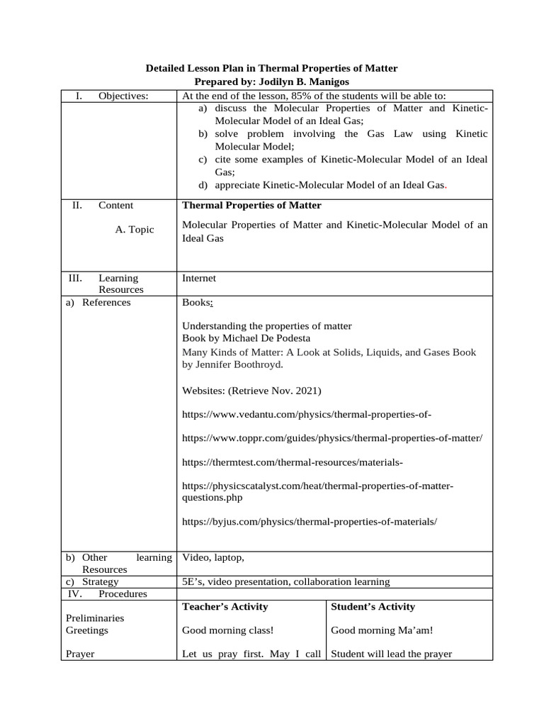 DLP Thermal Properties of Matter | PDF | Gases | Molecules