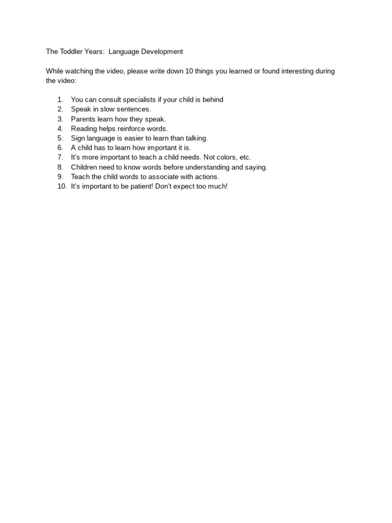 Alaina Larson-The Toddler Years - Language Development | PDF
