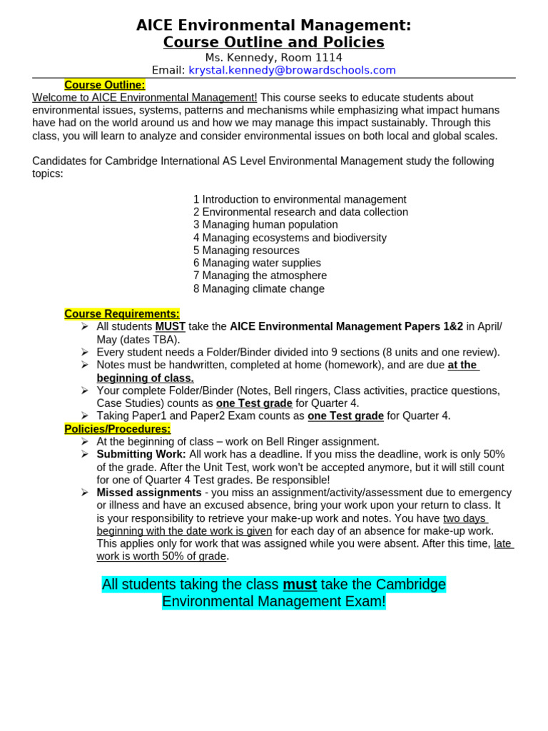 AICE Environmental Management Course Guide | PDF | Environmental ...