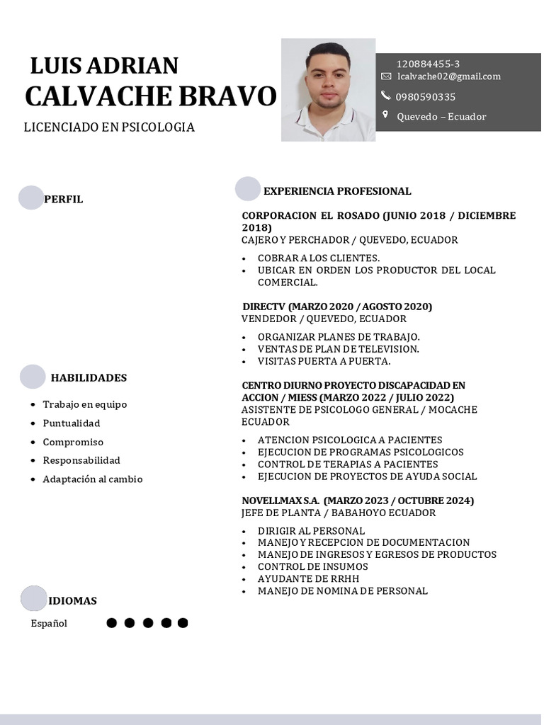 Hoja de Vida Adrian Calvache Bravo | PDF