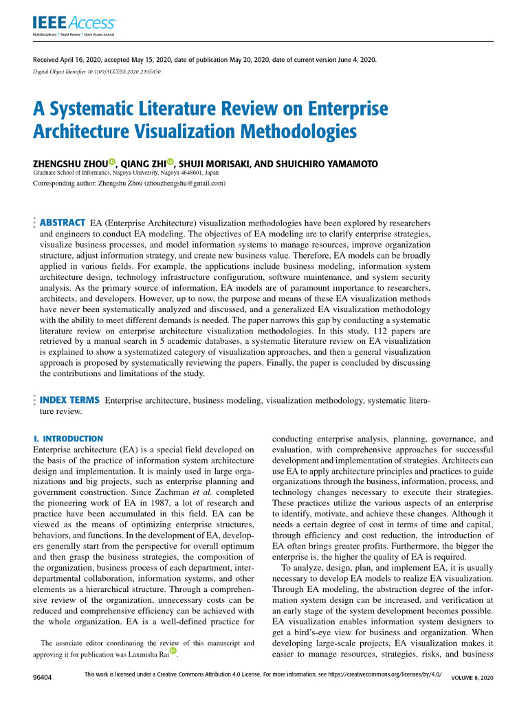 A Systematic Literature Review On Enterprise Architecture Visualization Methodologies | PDF ...