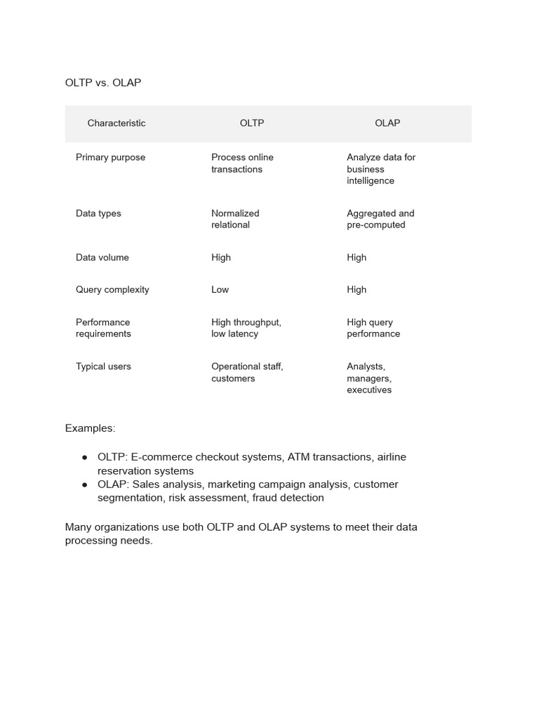 Differences between OLTP and OLAP | PDF