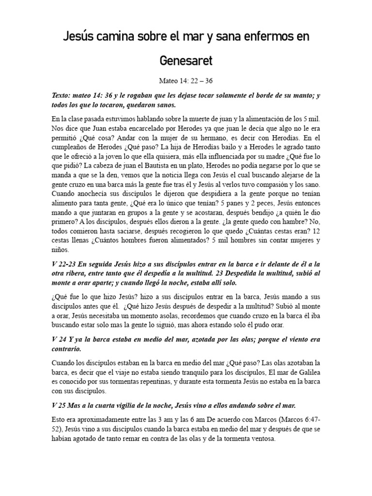 Jesús Camina Sobre El Mar y Sana Enfermos en Genesaret - 124849 | PDF ...