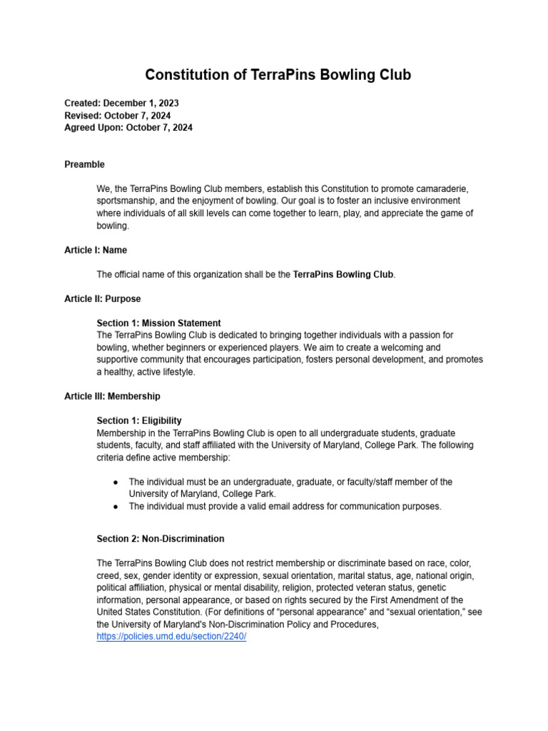 TerraPins Bowling Club - Constitution 2024 | PDF | Constitutional ...