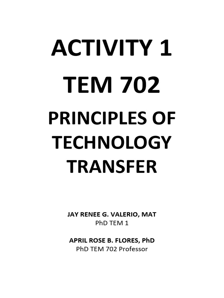 Activity 1 PHD Jay Renee | PDF | Technology Transfer | Innovation