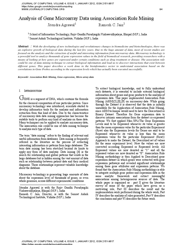 Analysis Of Gene Microarray Data Using Association Rule Mining Pdf Dna Microarray