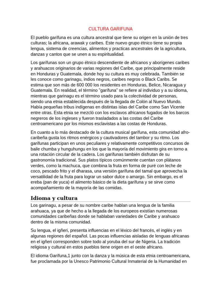 Cultura Garifuna | PDF | Pueblos Indígenas de las Américas