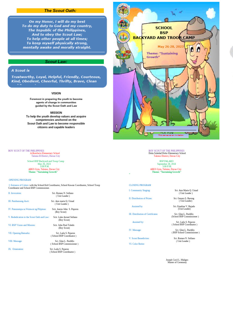 BSP Backyard and Troop Camp 2023 | PDF | Youth Movements | Girl Guiding ...