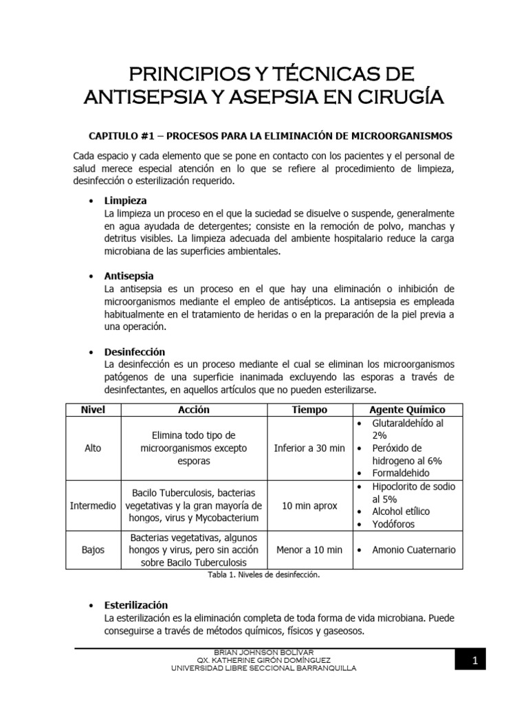 Antisepsia y Asepsia en Cirugía | PDF | Esterilización (Microbiología ...