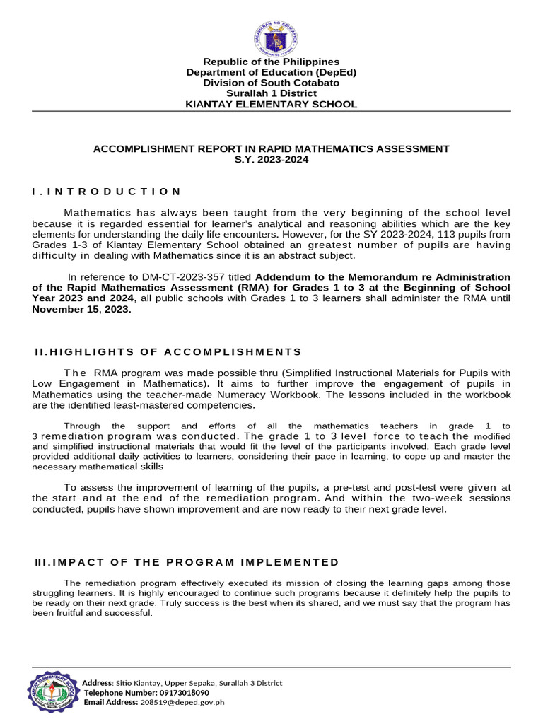 MATHEMATICS ACCOMPLISHMENT | PDF | Learning | Pedagogy