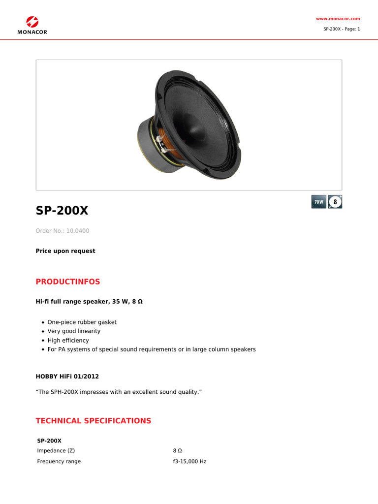 Hi-Fi Full Range Speaker SP-200X | PDF