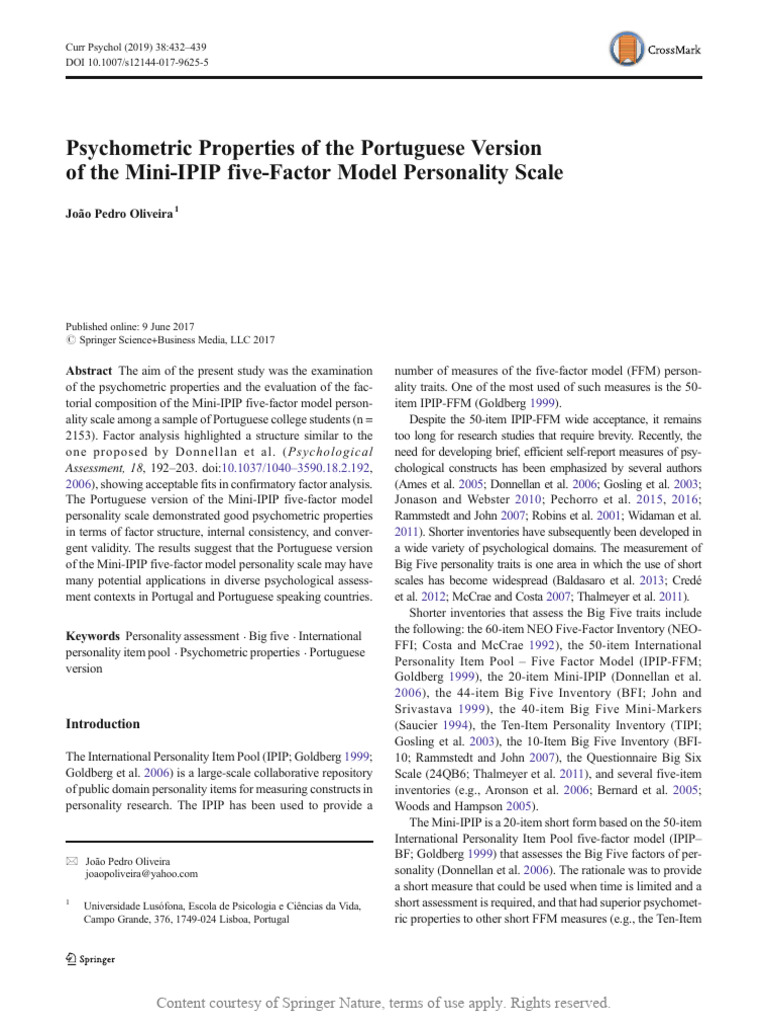 Psychometric Properties of The Portuguese Version | PDF | Psychology | Psychological Concepts