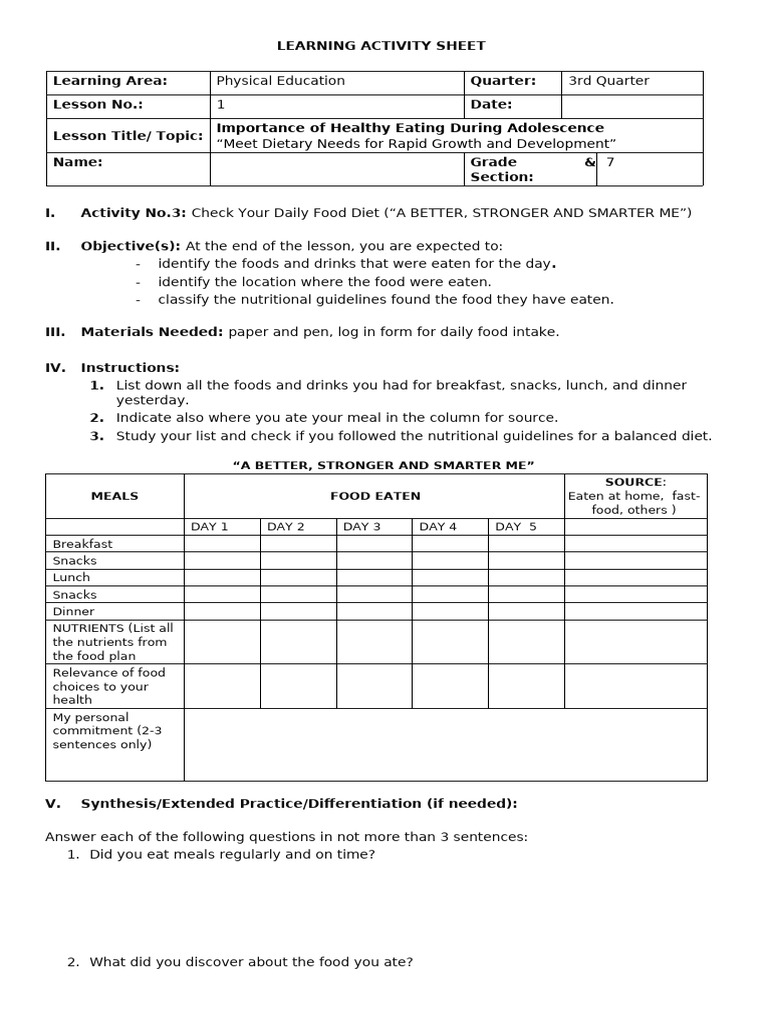 LEARNING-ACTIVITY-SHEET-GRADE-7-QUARTER-3-PE-AND-HEALTH-2 | PDF