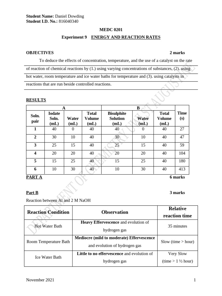 MEDC0201EXPT9 - Report - Sheet (1) Rates of Reactions | PDF | Catalysis ...