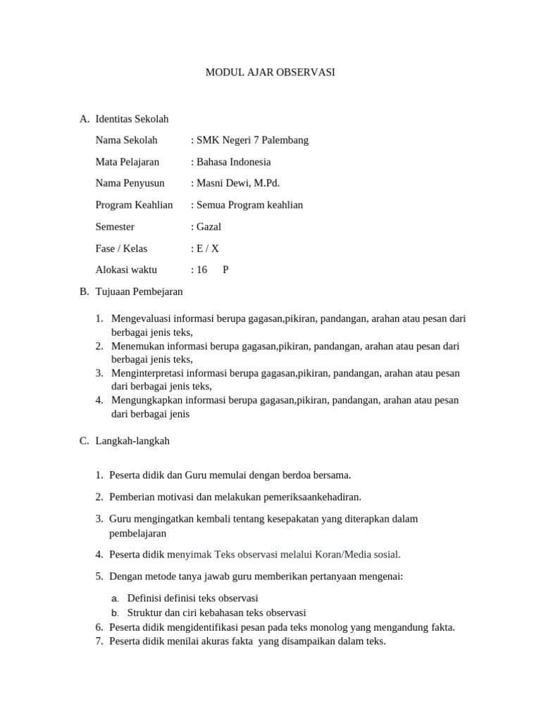 Modul Ajar Observasi | PDF