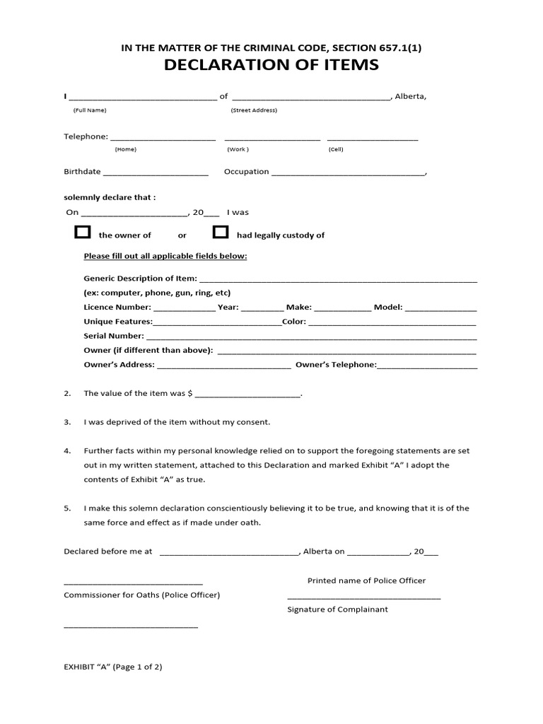 Stolen Item Declaration Form | PDF | Crimes | Crime & Violence