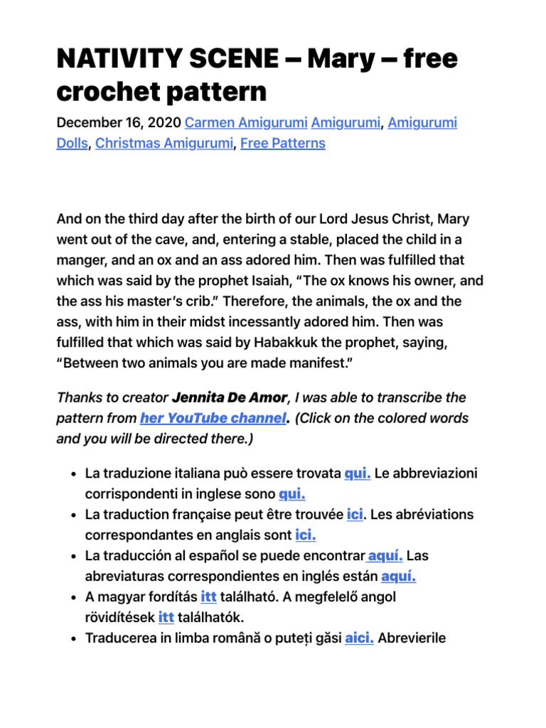 Free Crochet Pattern: Mary Nativity Scene | PDF | Yarn | Crochet