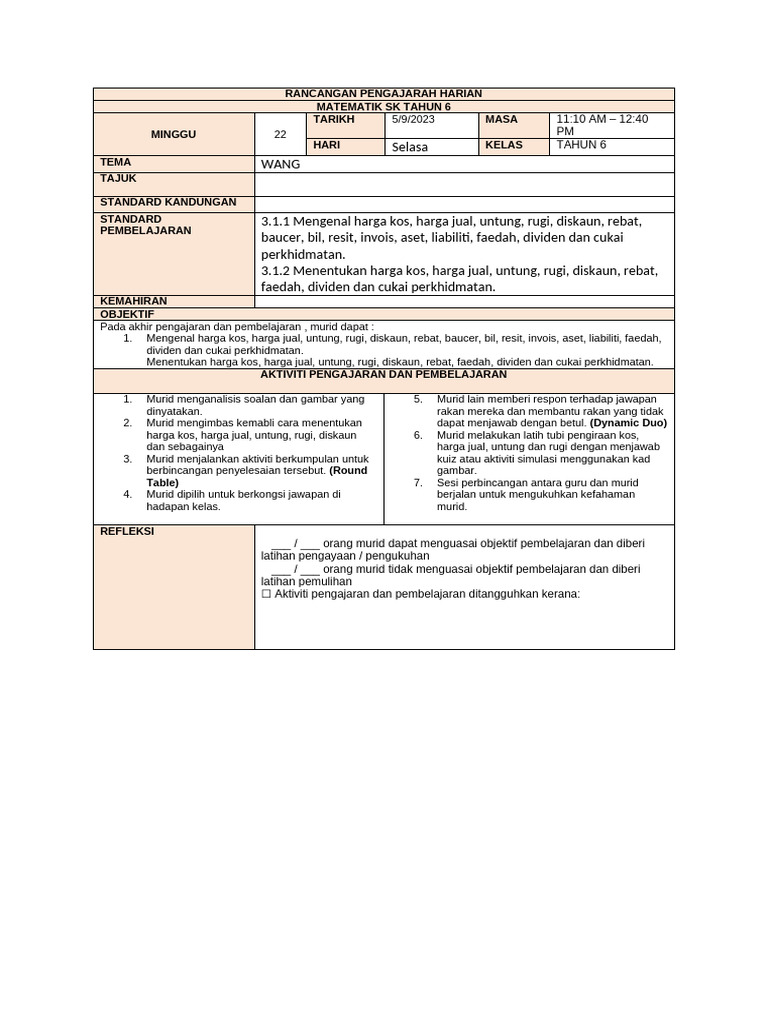 Minggu 22 Matematik Sk Tahun 6 2022 By Cikgu Gorgeous Pdf