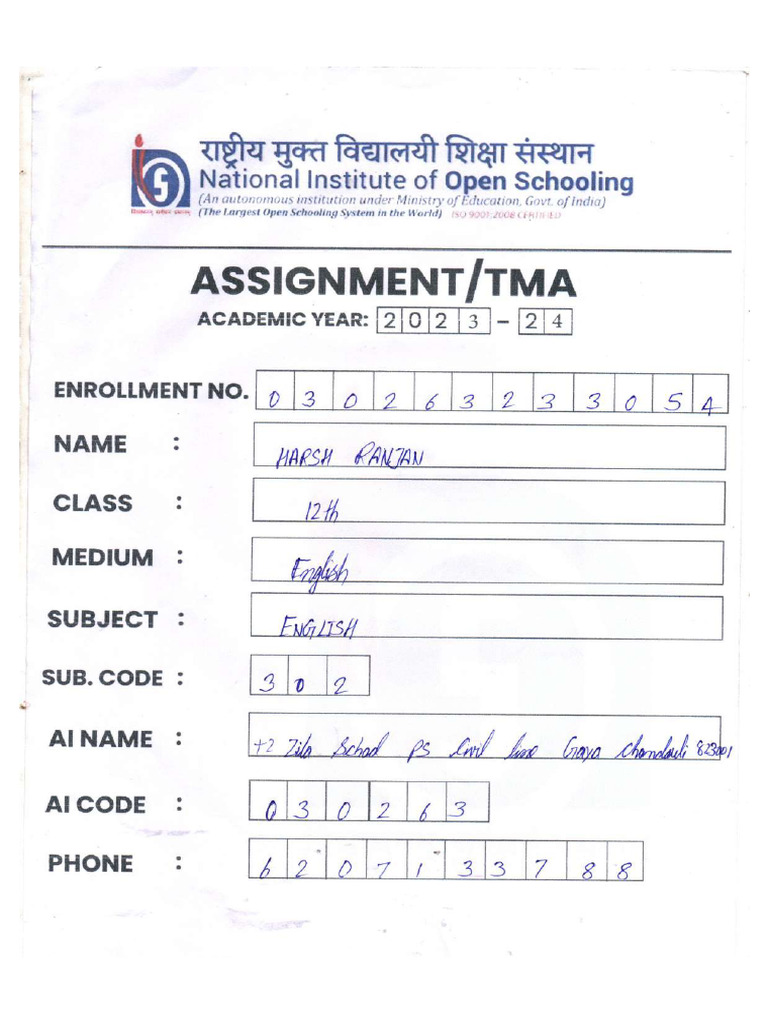 Eng Class 12 Solved Tma For 2025 Batch | PDF