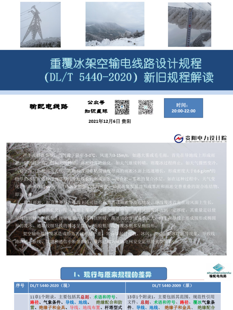 【中重冰区】DL／T 5440-2020 重覆冰架空输电线路设计技术规程【新旧规程解读】 | PDF