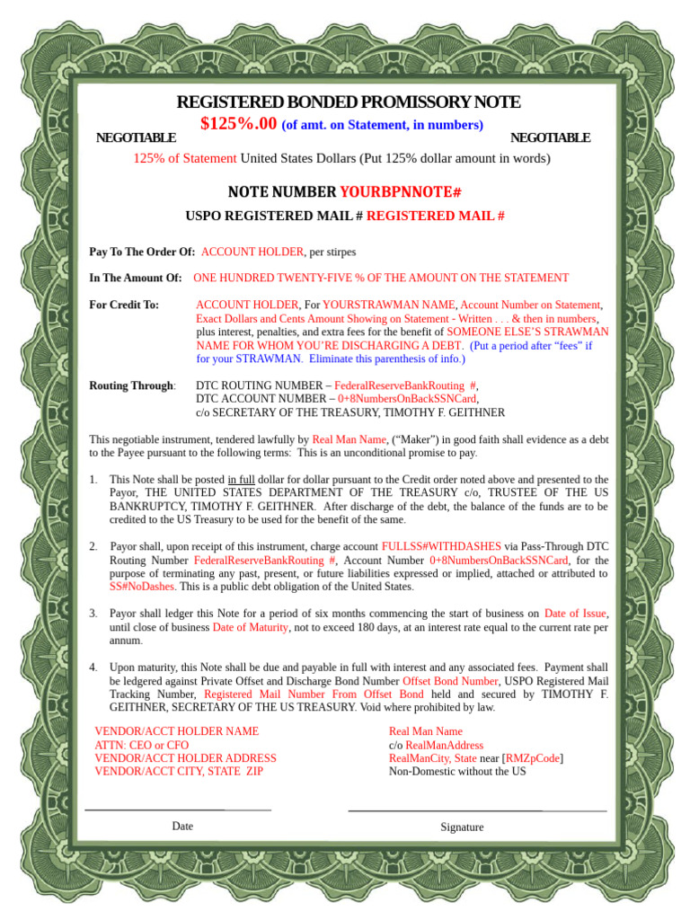 Green Border - 4 - Registered Bonded Promissory Note 6-24-09 | PDF ...