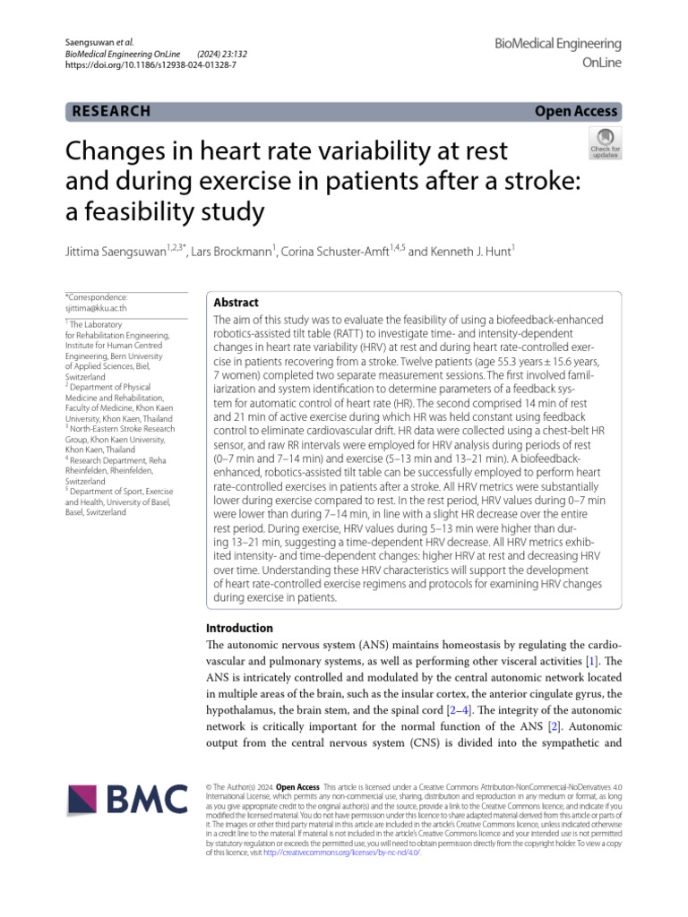 Changes in Heart Rate Variability at Rest and During Exercise in Patients After A Stroke: A ...