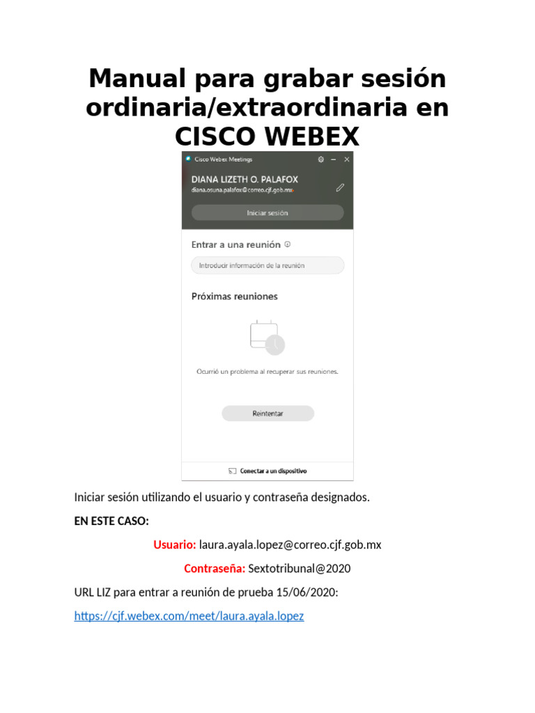 GRABACION DE SESIONES CISCO WEBEX | PDF