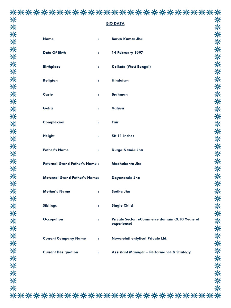 Barun Kumar Jha's Bio Data | PDF